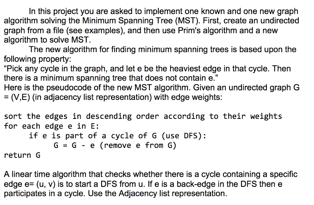 In this project you are asked to implement one known | Chegg.com