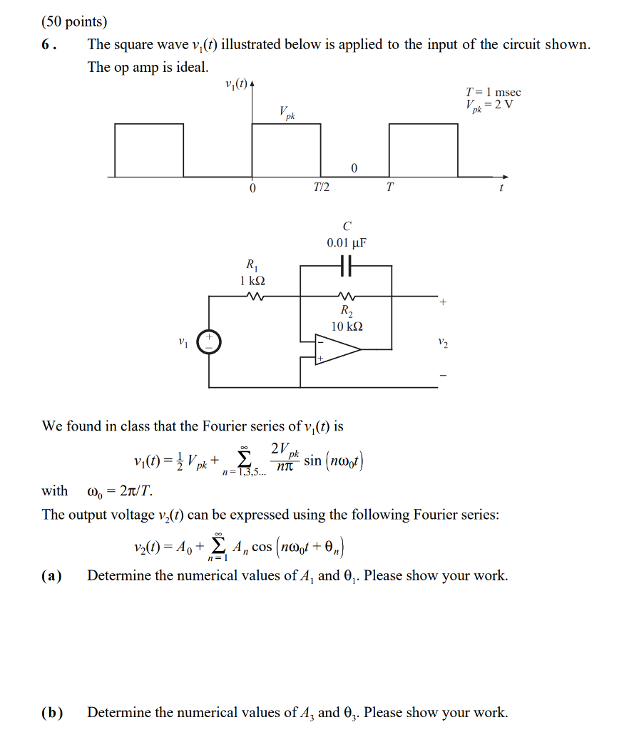 Solved (50 points) 6 . The square wave v!() illustrated | Chegg.com