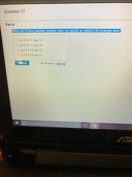 Solved Which set of three quantum numbers does not specify | Chegg.com