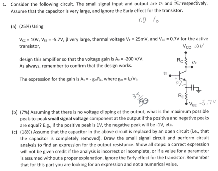 Solved 1. Consider the following circuit. The small signal | Chegg.com Solved 1. Consider the following circuit. The small signal | Chegg.com