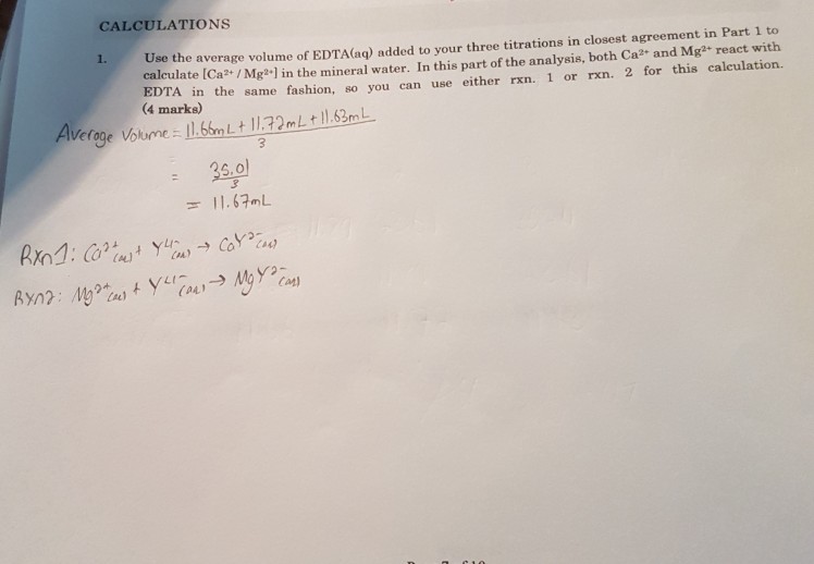 Solved Concentration of standardized EDTA(a) 0.0 763 me/L | Chegg.com