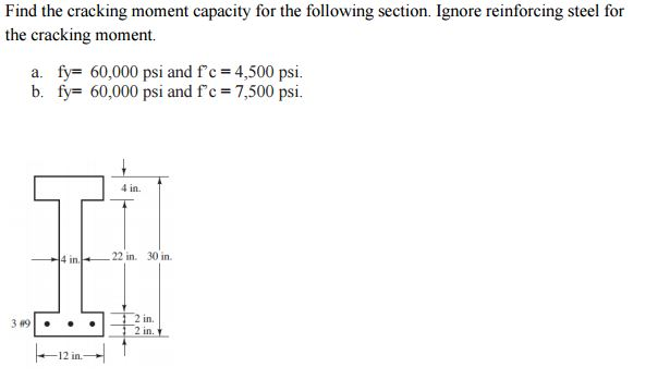 Solved Find the cracking moment capacity for the following | Chegg.com