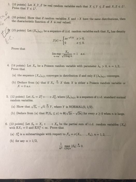Solved Let x, y, z be real random variables such that X | Chegg.com
