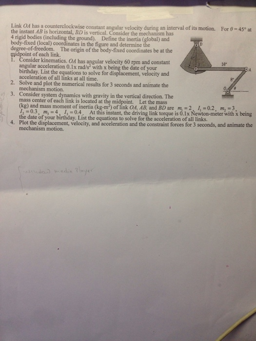 Solved Link OA has a counterclockwise constant angular | Chegg.com