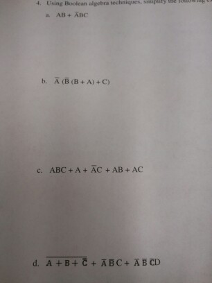 Solved Using Boolean algebra technique, simplify the AB + | Chegg.com
