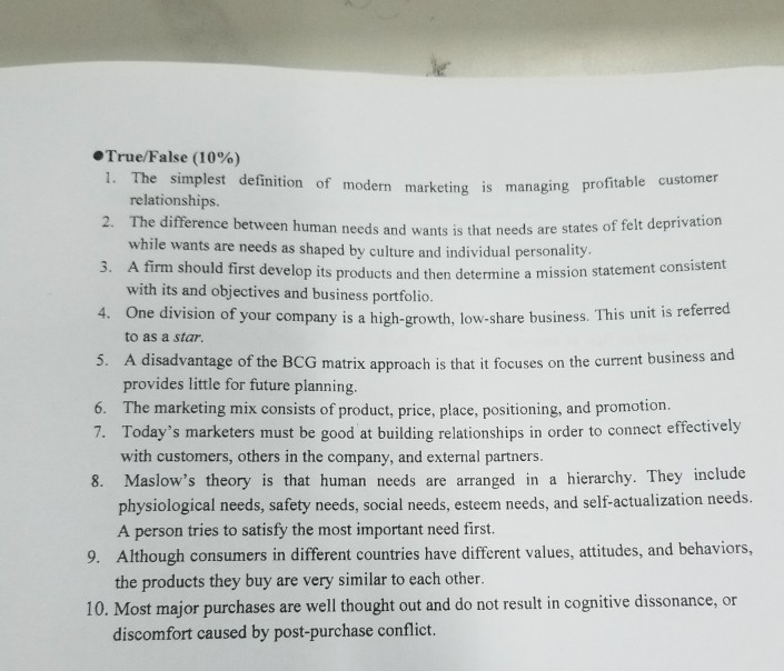 Solved True/False (10%) 1. The simplest definition of mod | Chegg.com