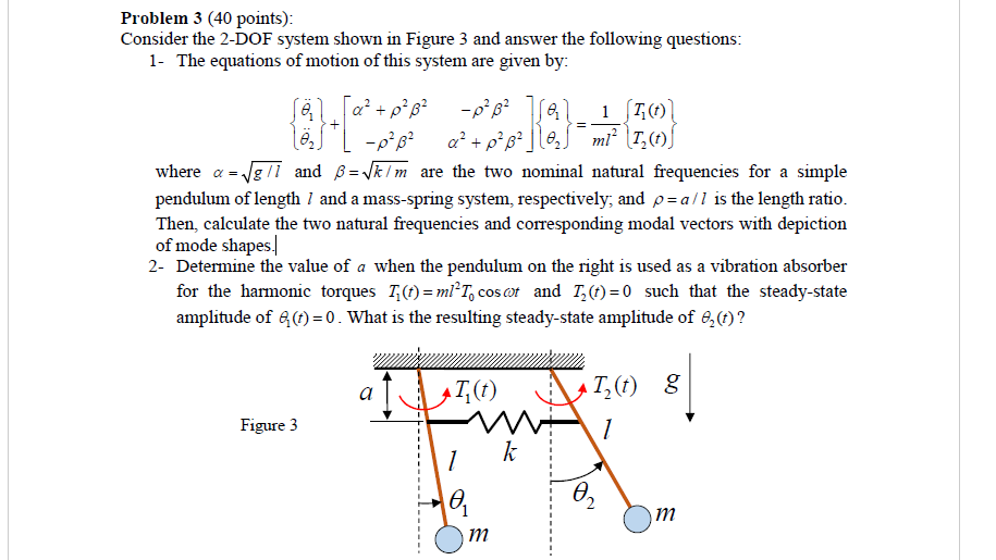 Solved Problem 3 (40 points) Consider the 2-DOF system shown | Chegg.com