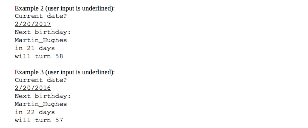 Solved Problem B: Birthdays (20 points) Make a program that | Chegg.com