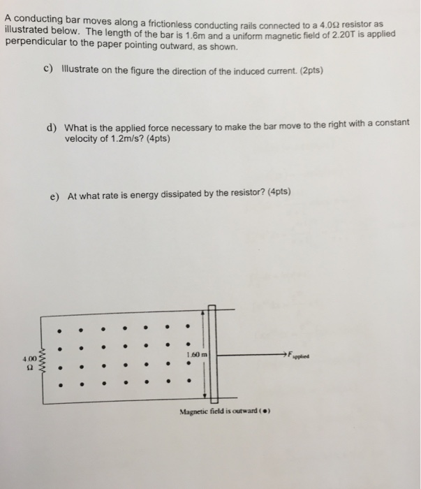 Solved A conducting bar moves along a frictionless | Chegg.com