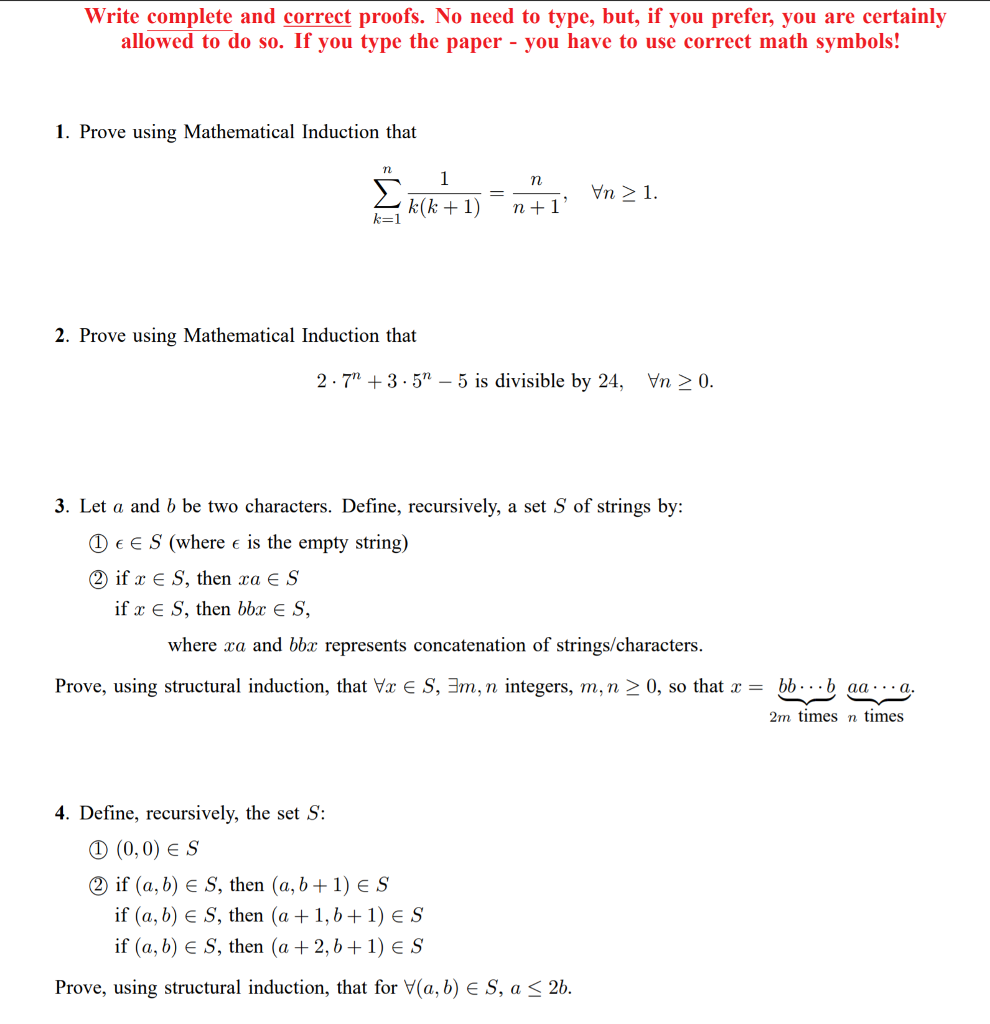 Solved Write complete and correct proofs. No need to type, | Chegg.com
