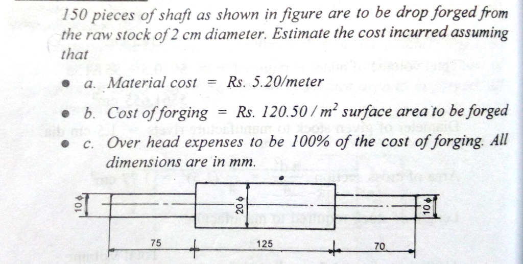 Solved 150 pieces of shaft as shown in figure are to be drop | Chegg.com