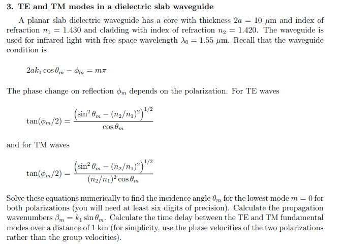 3. TE and TM modes in a dielectric slab waveguide A | Chegg.com