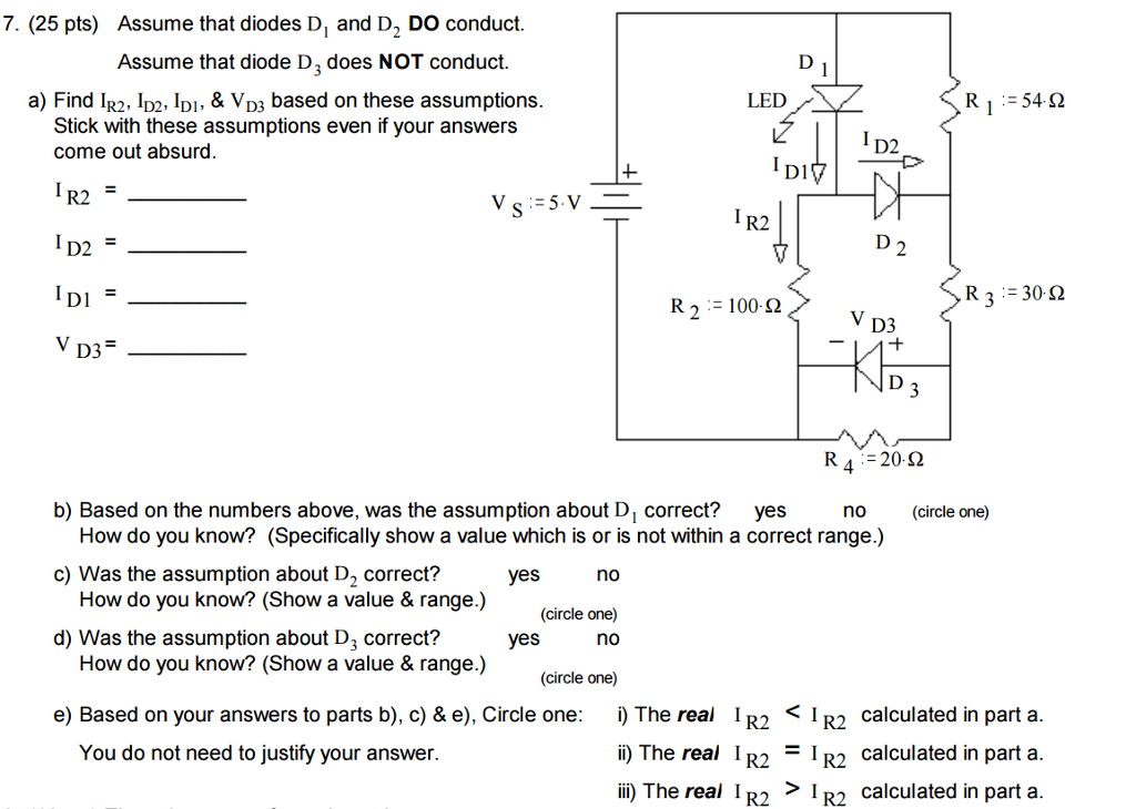Solved 7. (25 pts) Assume that diodes DI and D DO conduct | Chegg.com