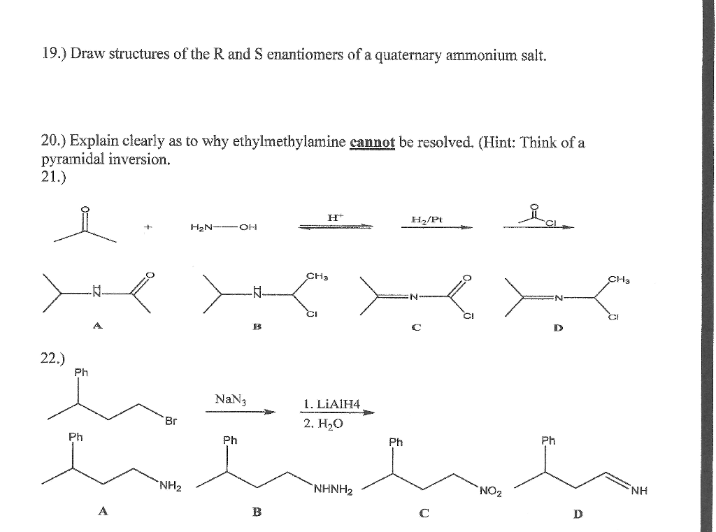 Solved 19.) Draw structures of the R and S enantiomers of a | Chegg.com