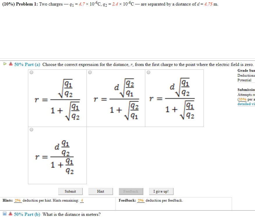 Solved Two charges — q1 = 4.7 × 10-6C, q2 = 2.4 × 10-6C — | Chegg.com