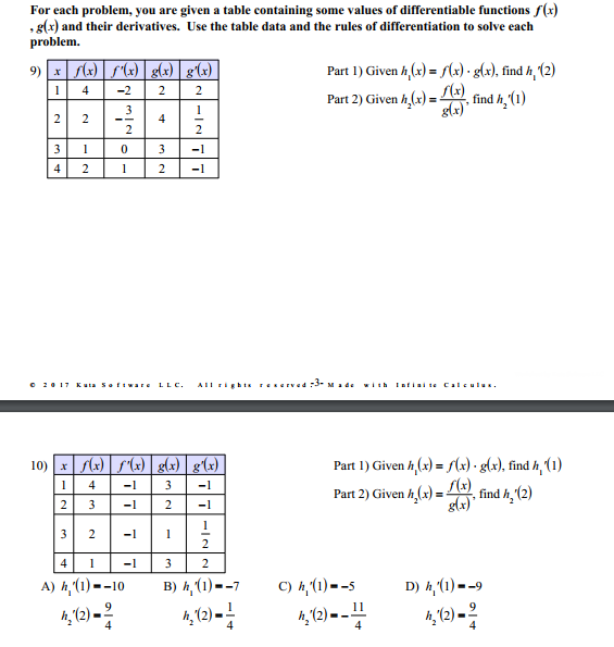 Solved For each problem, you are given a table containing | Chegg.com