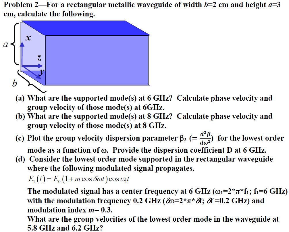Problem 2-For a rectangular metallic waveguide of | Chegg.com