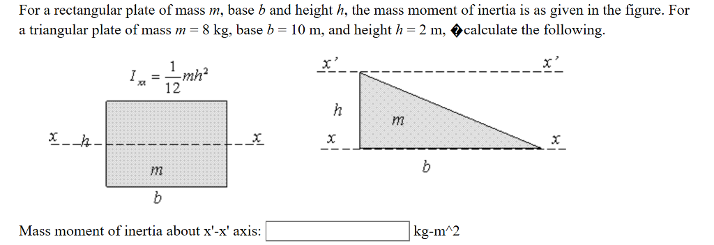 Solved For a rectangular plate of mass m, base b and height | Chegg.com