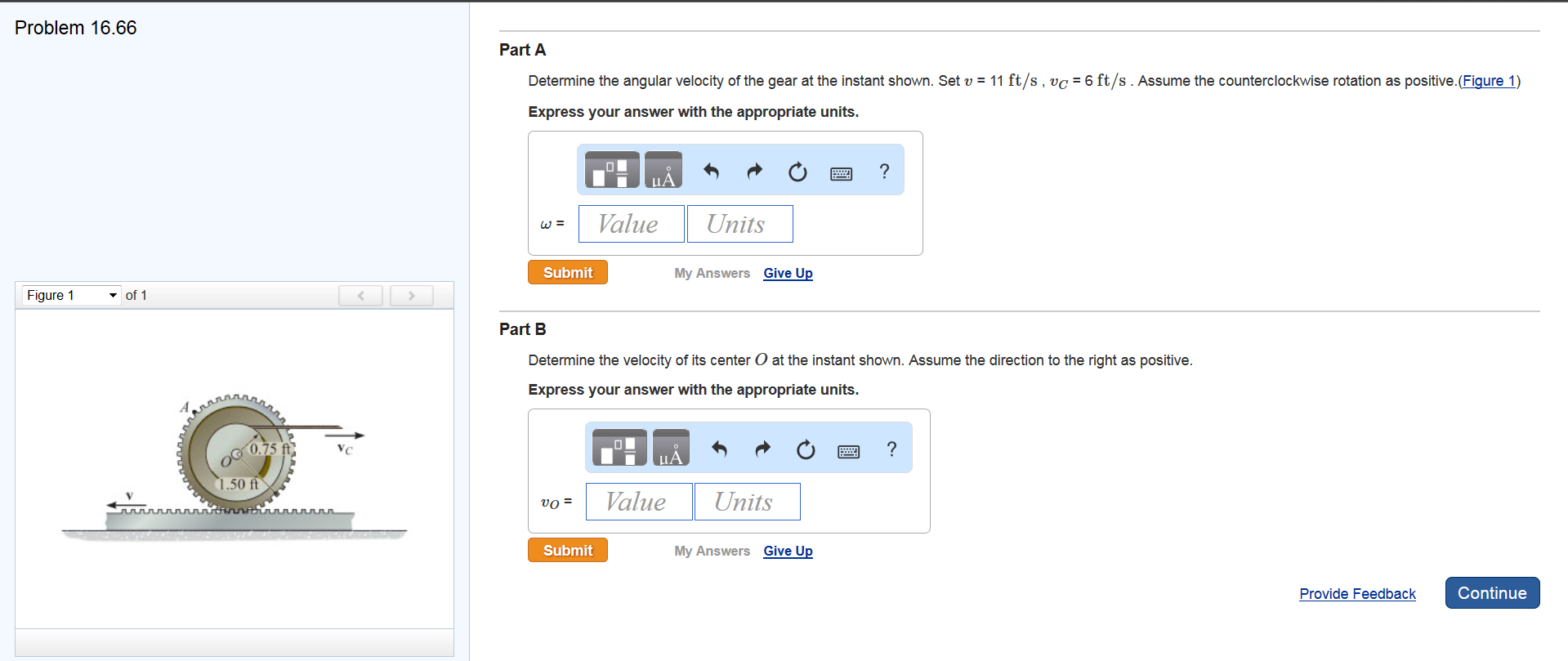 Solved Problem 16 66 Part A Determine The Angular Velocity
