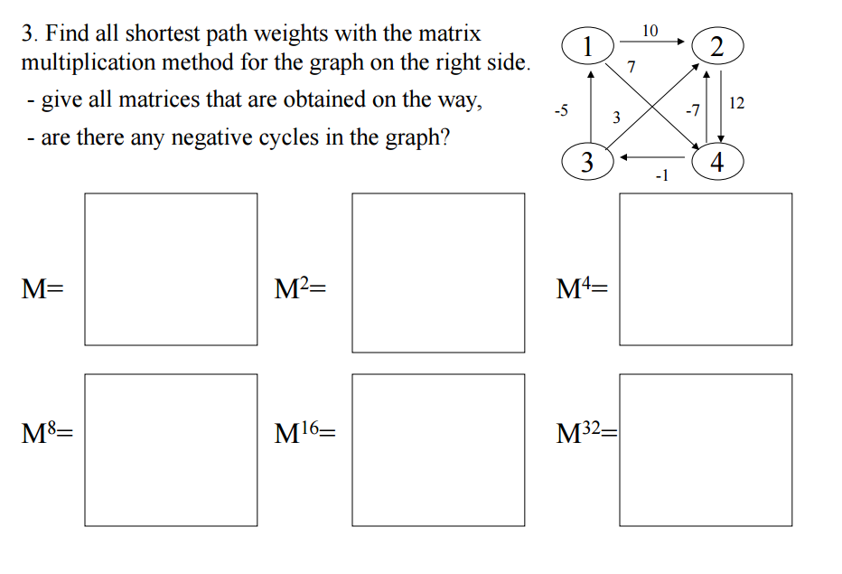 Solved Find all shortest path weights with the matrix | Chegg.com