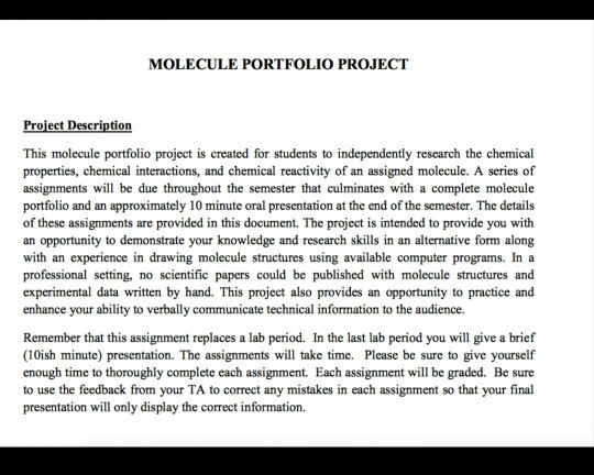 MOLECULE PORTFOLIO PROJECT ect Description This | Chegg.com