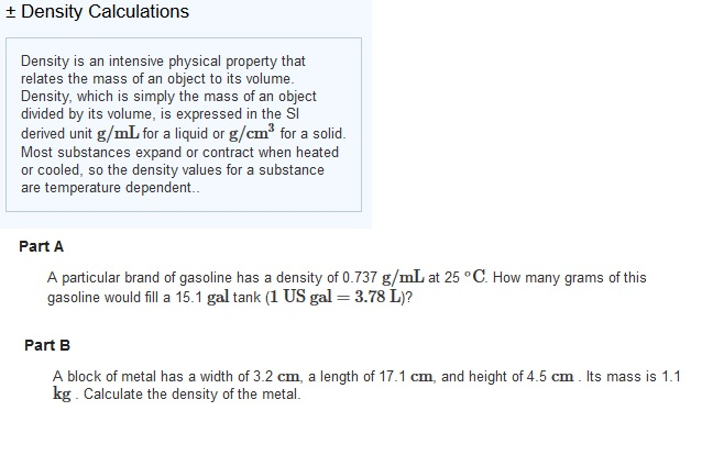 Solved t Density Calculations Density is an intensive | Chegg.com