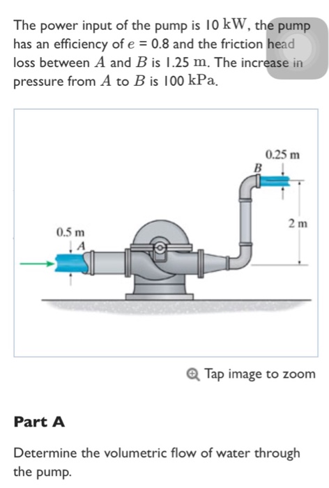 Solved The power input of the pump is 10 kW, the pump has an | Chegg.com