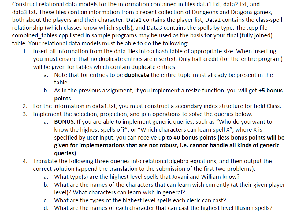 Construct relational data models for the information | Chegg.com