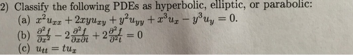 Solved Classify the following PDEs as hyperbolic, elliptic, | Chegg.com