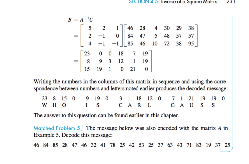 Solved EXAMPLE 5 Cryptography The message 46 84 85 28 47 46 | Chegg.com