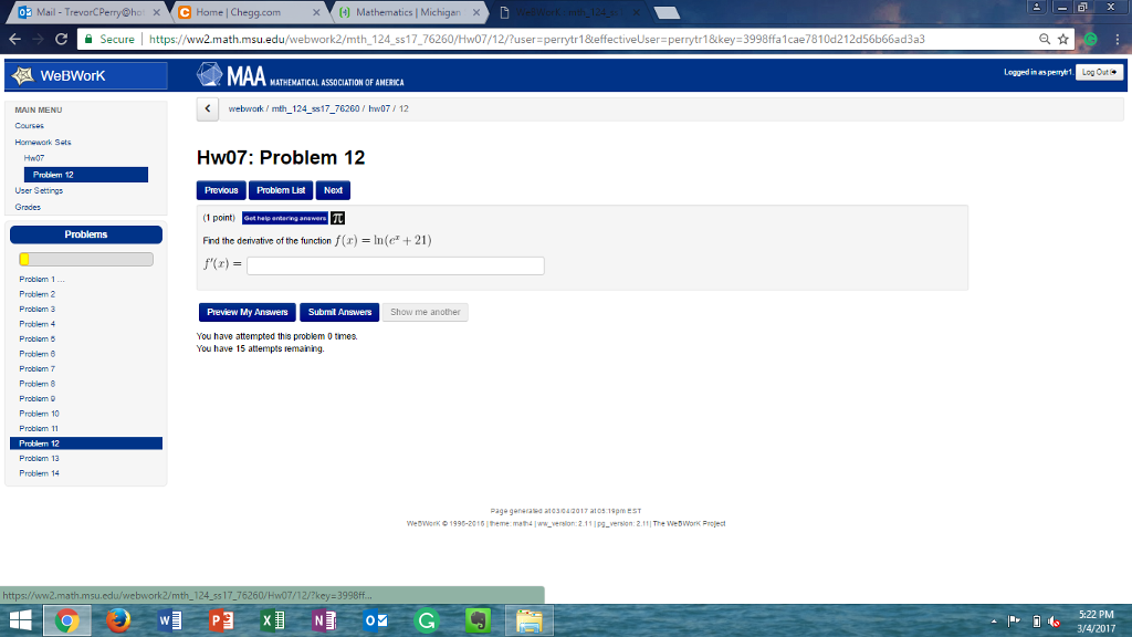 Solved Home Chegg.com X (4) Mathematics I Michigan X Secure | Chegg.com