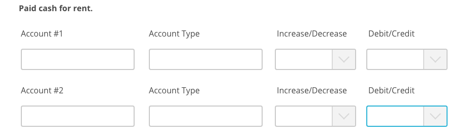 Solved Paid cash for rent. Account #1 Account Type | Chegg.com