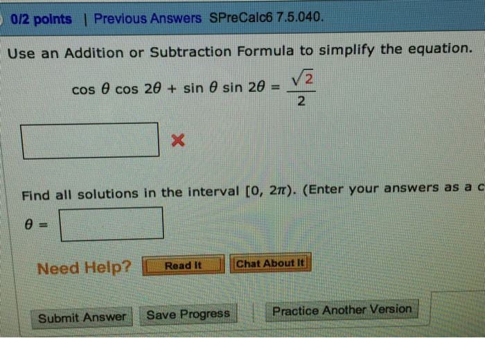 Solved Use an Addition or Subtraction Formula to simplify | Chegg.com