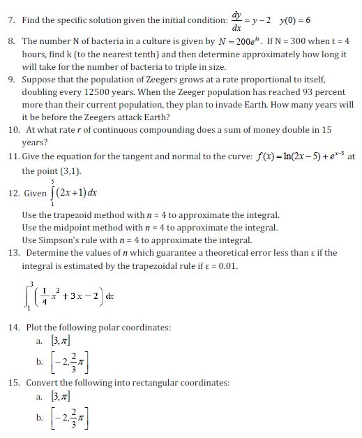 Solved 7. Find the specific solution given the initial | Chegg.com
