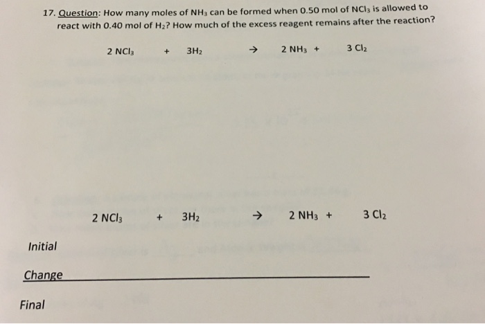 Solved How many moles of NH3 can be formed when 0.50 mol of | Chegg.com