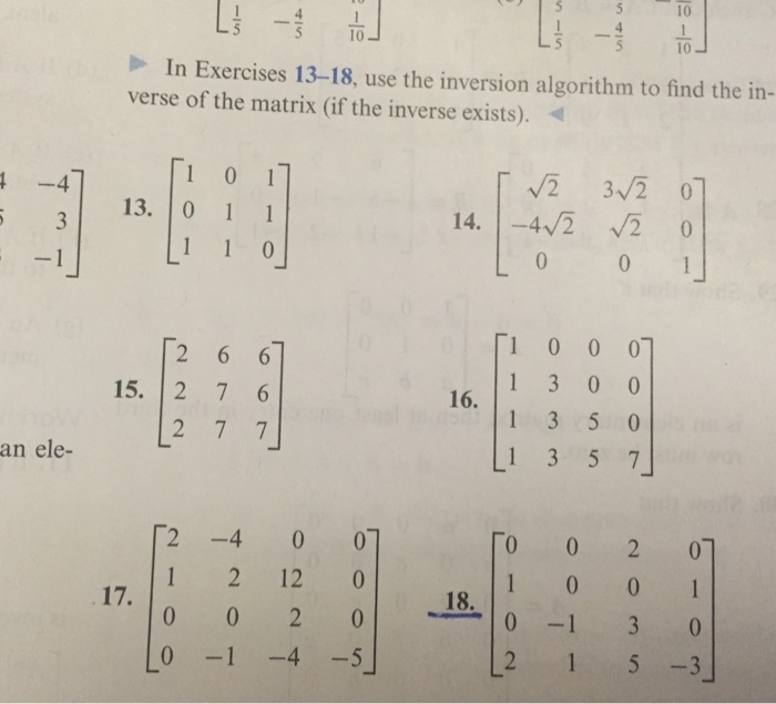Solved 4 -4 an ele- 10 n Exercises 13-18, use the inversion | Chegg.com