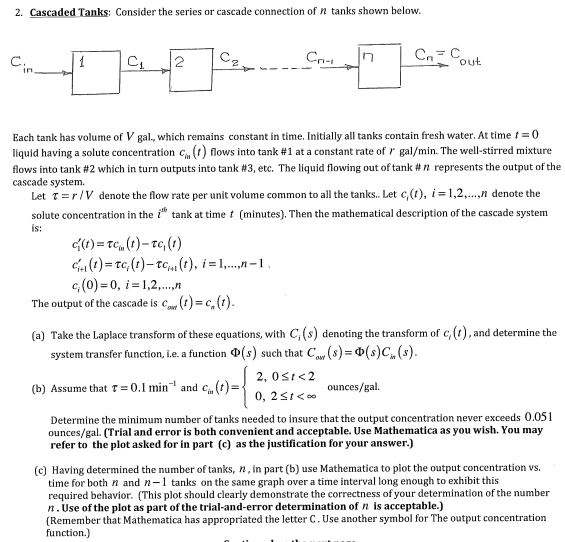 Solved Cascaded Tanks: Consider the series or cascade | Chegg.com