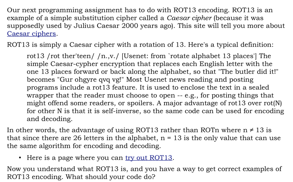 Our next programming assignment has to do with ROT13 | Chegg.com
