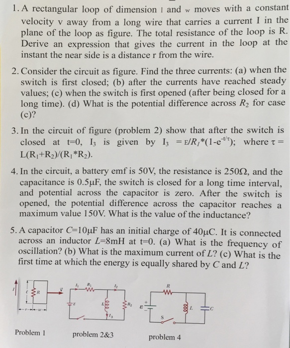 Solved 1. A rectangular loop of dimension 1 and w moves with | Chegg.com