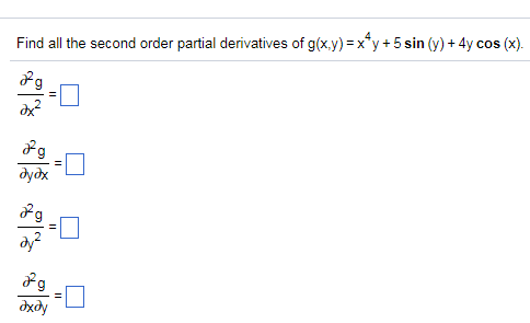 Solved Find all the second order partial derivatives of g(x, | Chegg.com