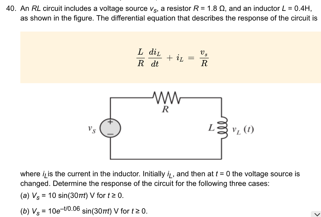 Solved 40 An RL Circuit Includes A Voltage Source Vs A Chegg Solved 40 An RL Circuit Includes A Voltage Source Vs A Chegg