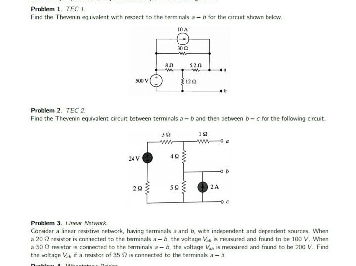 Solved Problem 1. TEC 1 Find the Thevenin equivalent with | Chegg.com