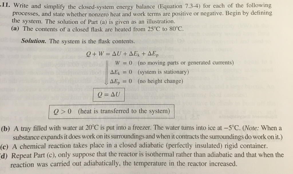Write and simplify the closed-system energy balance | Chegg.com