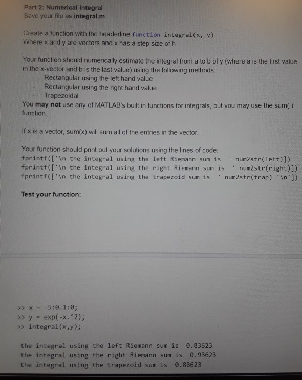 Solved Part 2 Numerical Integral Save Your File As 7754
