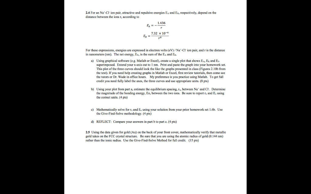 Solved For an Na^+ -Cl^- ion pair, attractive and repulsive | Chegg.com