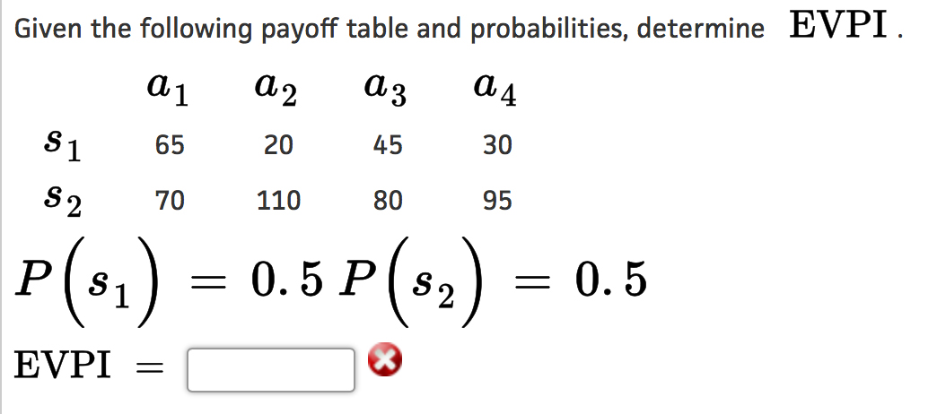 Solved Given the following payoff table and probabilities, | Chegg.com