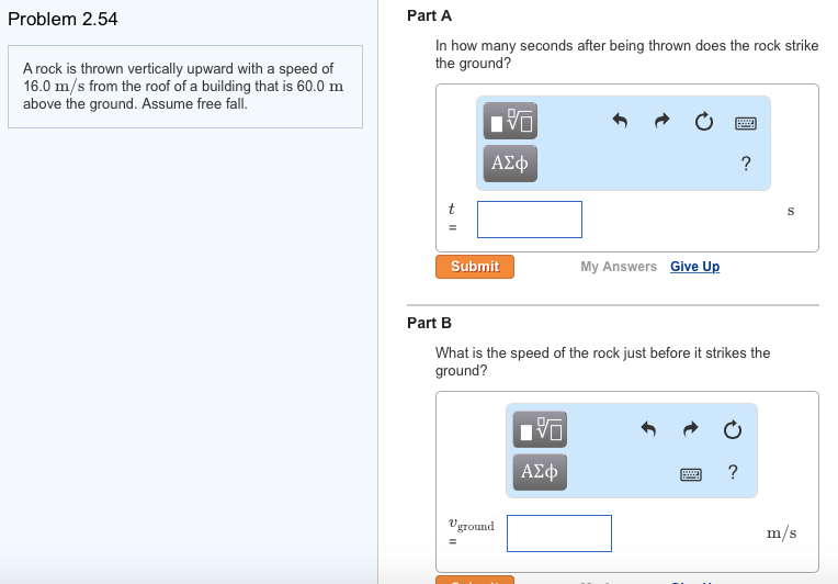 Solved Problem 2.54 A rock is thrown vertically upward with | Chegg.com