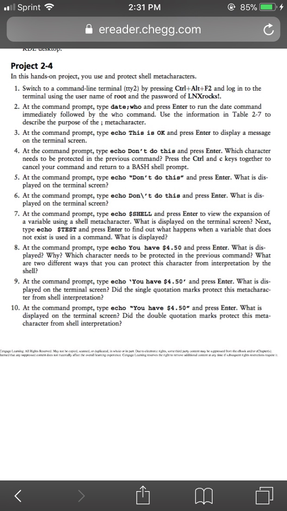 Solved Sprint 2:31 PM a ereader.chegg.com Project 2-4 In | Chegg.com