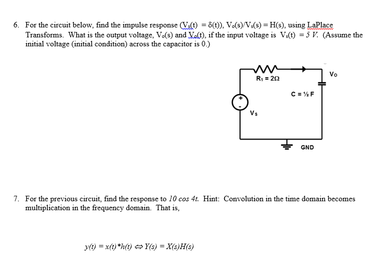 6. For the circuit below, find the impulse response | Chegg.com