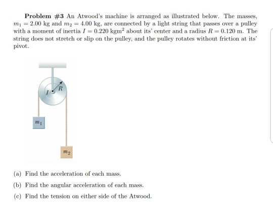 Solved Problem #3 An Atwood's machine is arranged as | Chegg.com